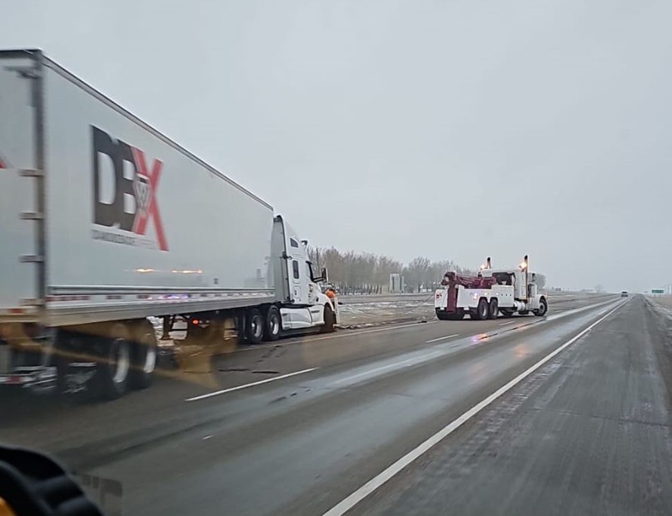 Trans-Canada Highway sees semi-truck stuck in centre median - Truckstop ...